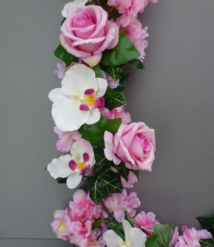 Pink silk roses and orchids artificial garland | Artificial Flower Studio